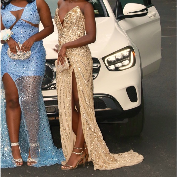 Ashley Lauren | Dresses | Ashley Lauren Gold Sequin Prom Dress Style ...